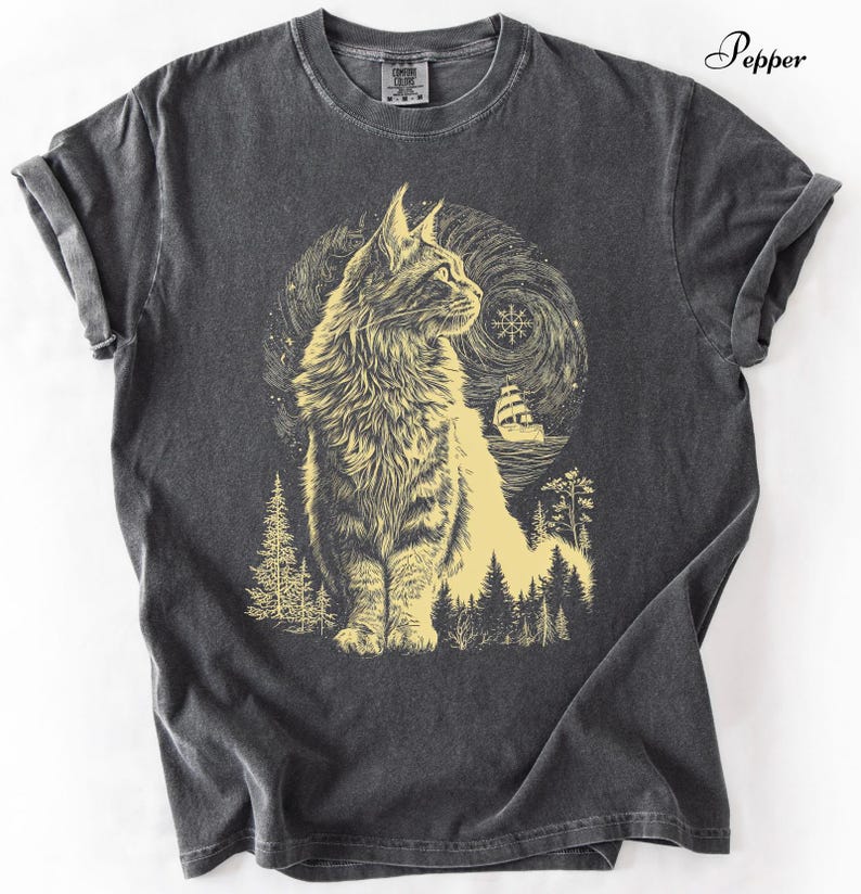 Maine Coon Cat Shirt, Viking Cat Tee, Nordic Forest Cat Graphic Tee ...
