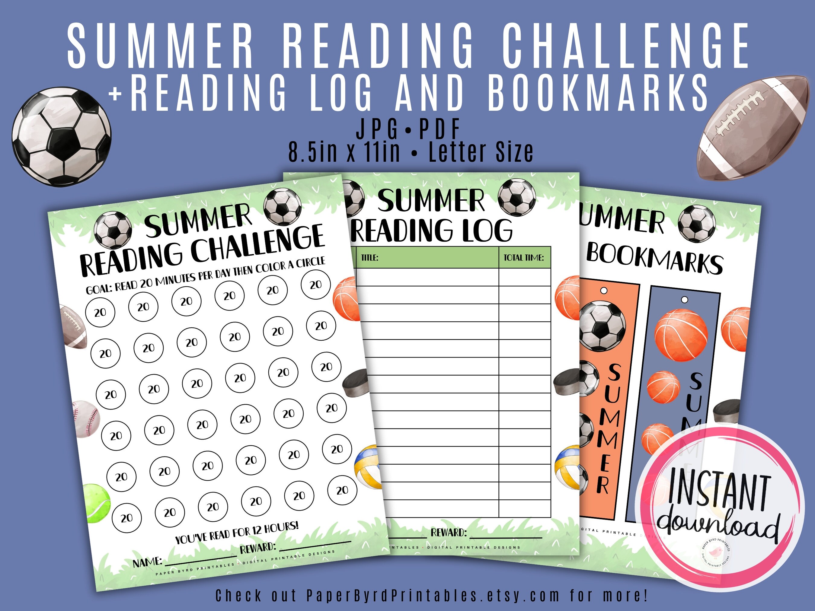 Sports Theme, Summer Reading Challenge, Summer Reading Log, Kids ...
