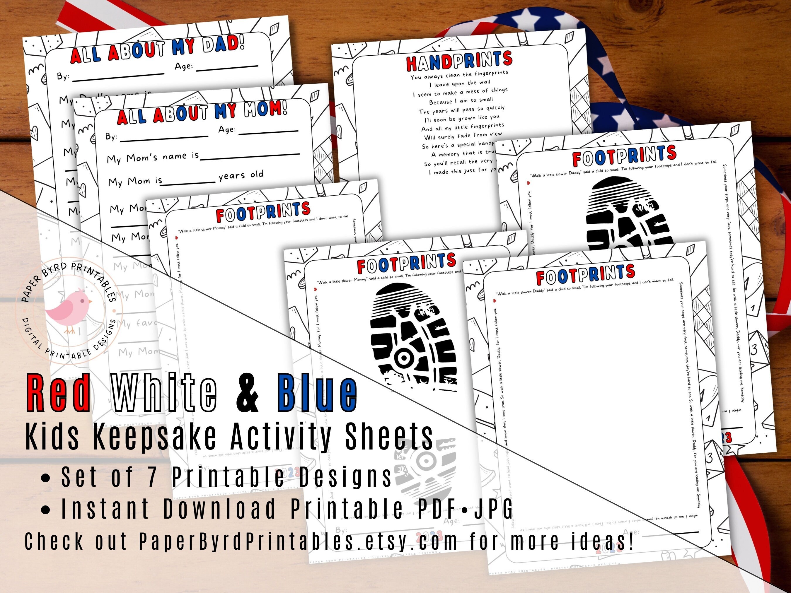 Kids Keepsake Activity Sheets, Footprint Art, Handprint Craft, DIY Gift ...