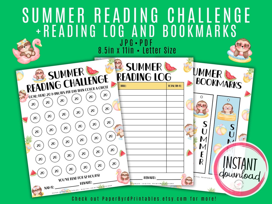 Sloth Summer Reading Challenge, Summer Reading Log, Kids Reading Log ...