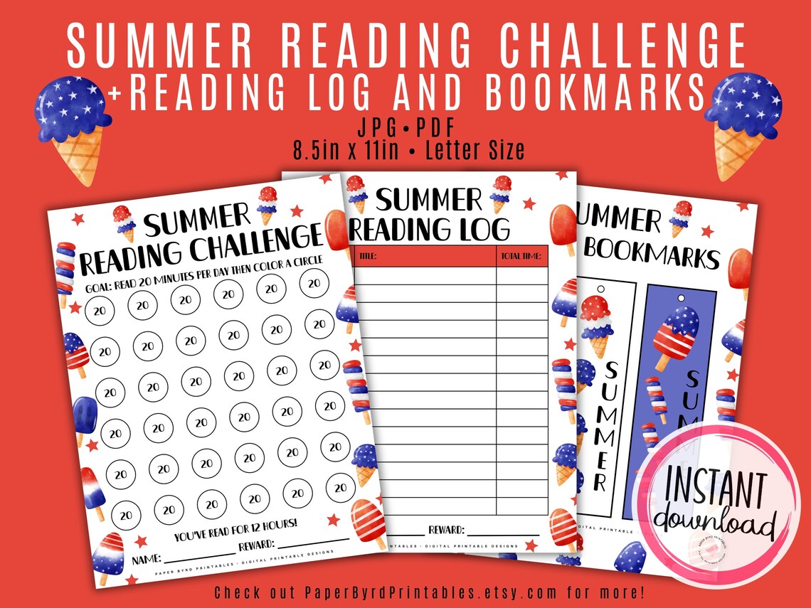Patriotic Summer Reading Challenge Summer Reading Log Kids - Etsy