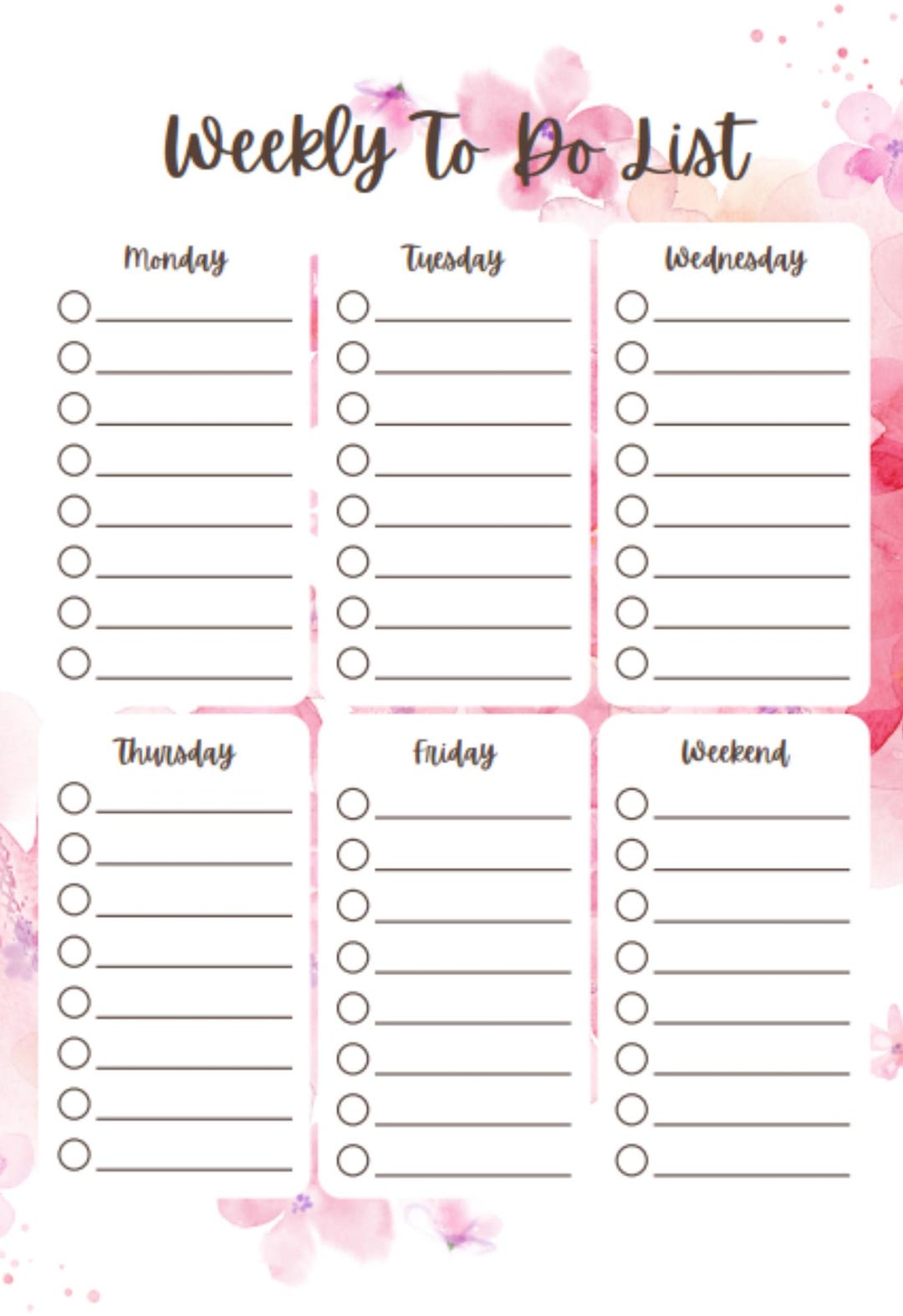 Digital Print, Weekly to Do List, Planner Checklist - Etsy