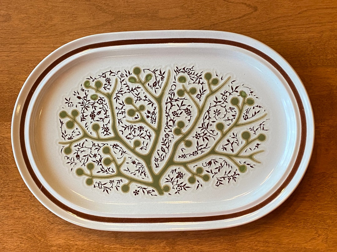 Noritake Primastone Platter 70's Green Tree Design Oval - Etsy