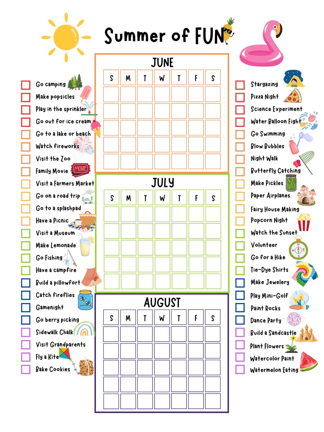 Kids Seasonal Bucket List Printable; Summer, Fall & Winter Activity ...