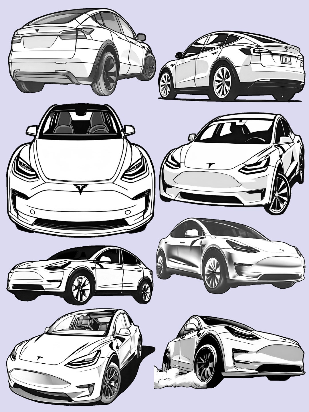 Tesla Model Y Digital Art Minimalist Retro Vintage Car Illustrations ...