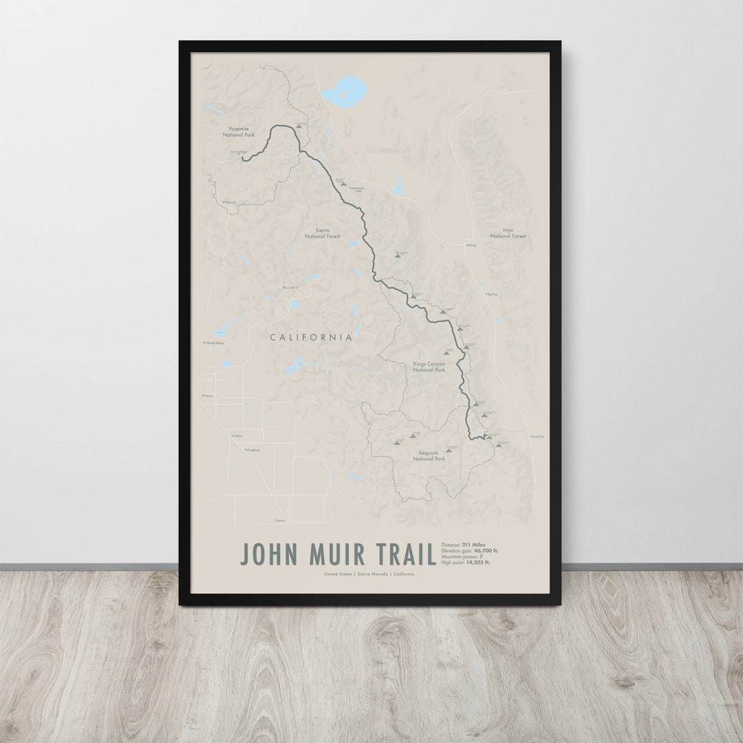 JMT John Muir Trail Map California Trail Poster Hiking California ...