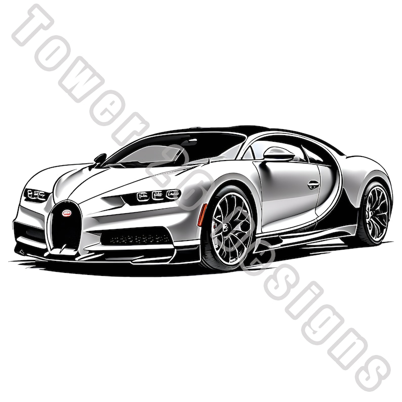 Bugatti Chiron PNG Set of 8 Retro Color Minimalist Vintage Car ...
