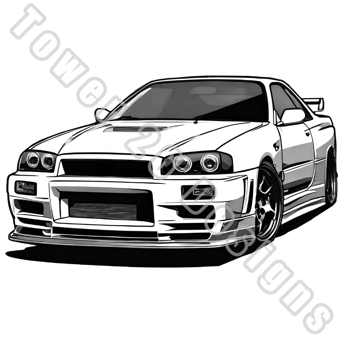 Nissan Skyline GT-R R34 Digital Art Minimalist Retro Vintage Car ...