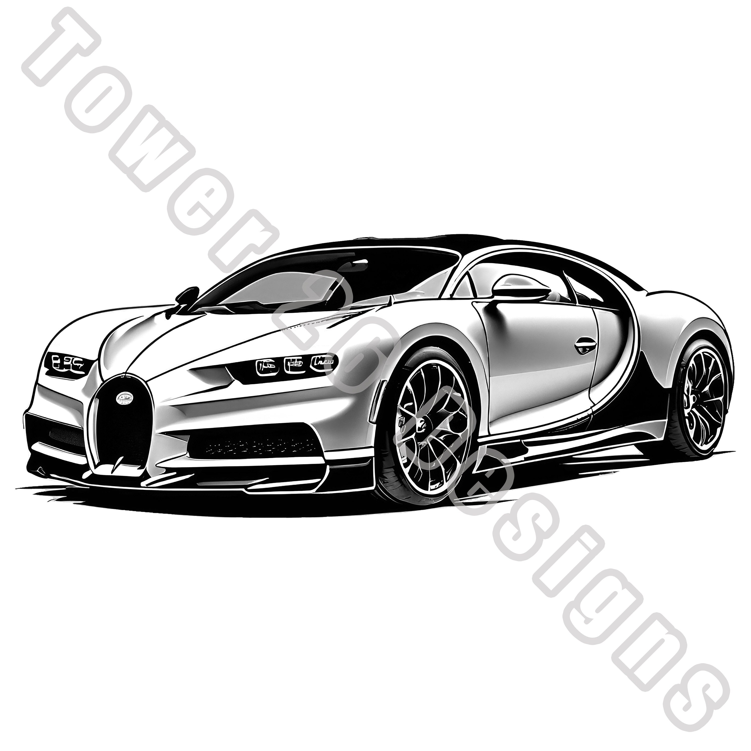 Bugatti Chiron Digital Art Minimalist Retro Vintage Car Illustrations ...