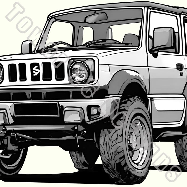 Suzuki Jimny PNG Set of 4 Retro Minimalist Vintage Color Illustrations ...