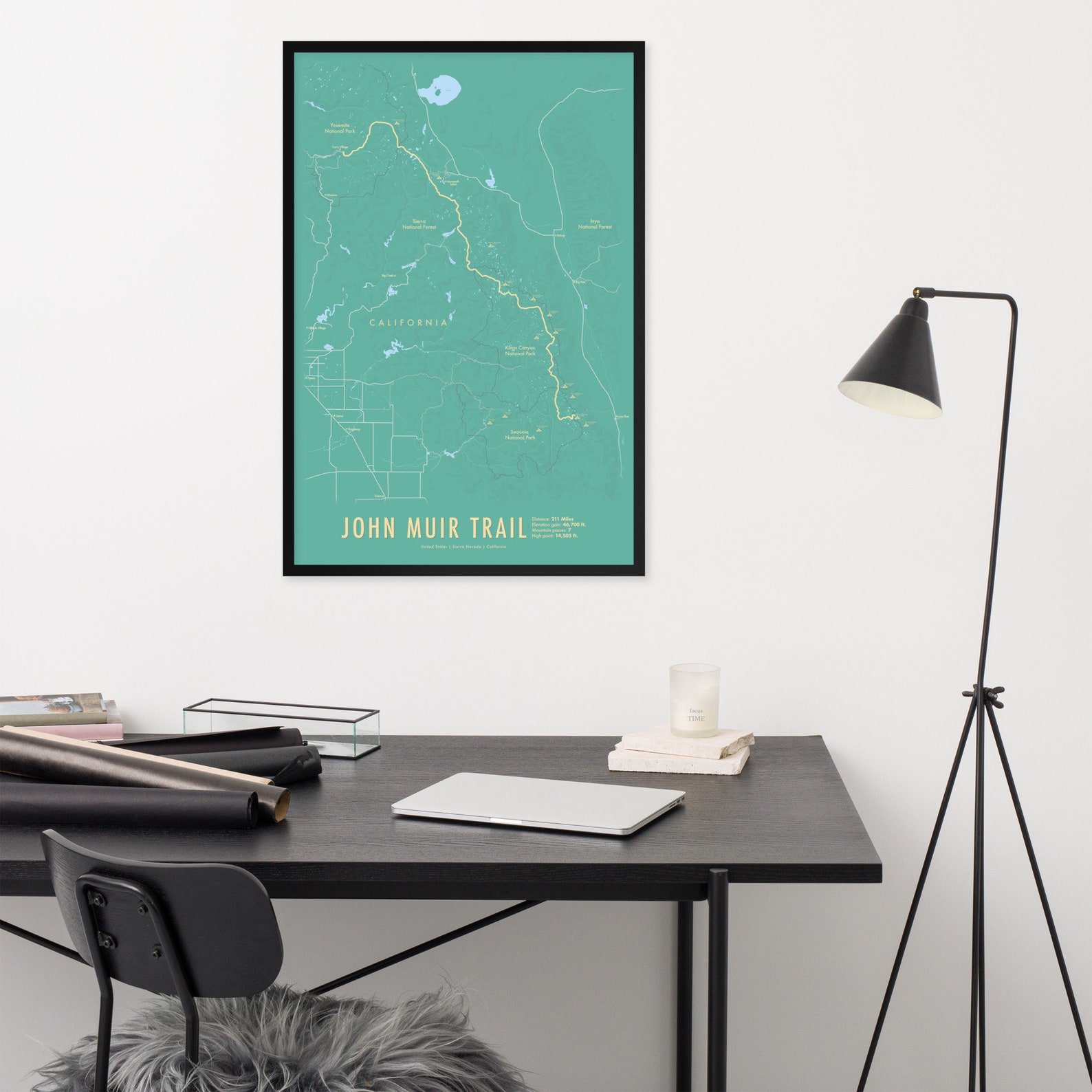 JMT John Muir Trail Map California Trail Poster Hiking California ...