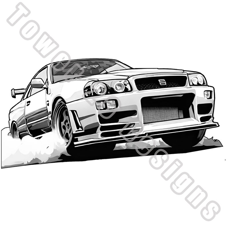 Nissan Skyline R34 GT-R PNG Set of 8 Retro Minimalist Vintage Car ...