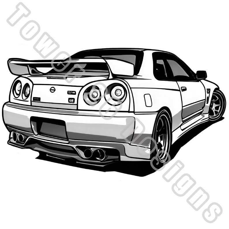 Nissan Skyline R34 GT-R PNG Set of 8 Retro Minimalist Vintage Car ...