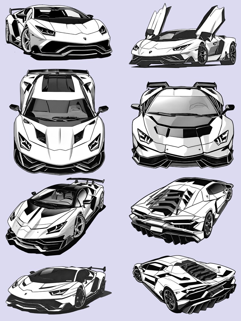 Lamborghini Centenario PNG Set of 8 Retro Minimalist Vintage Car ...