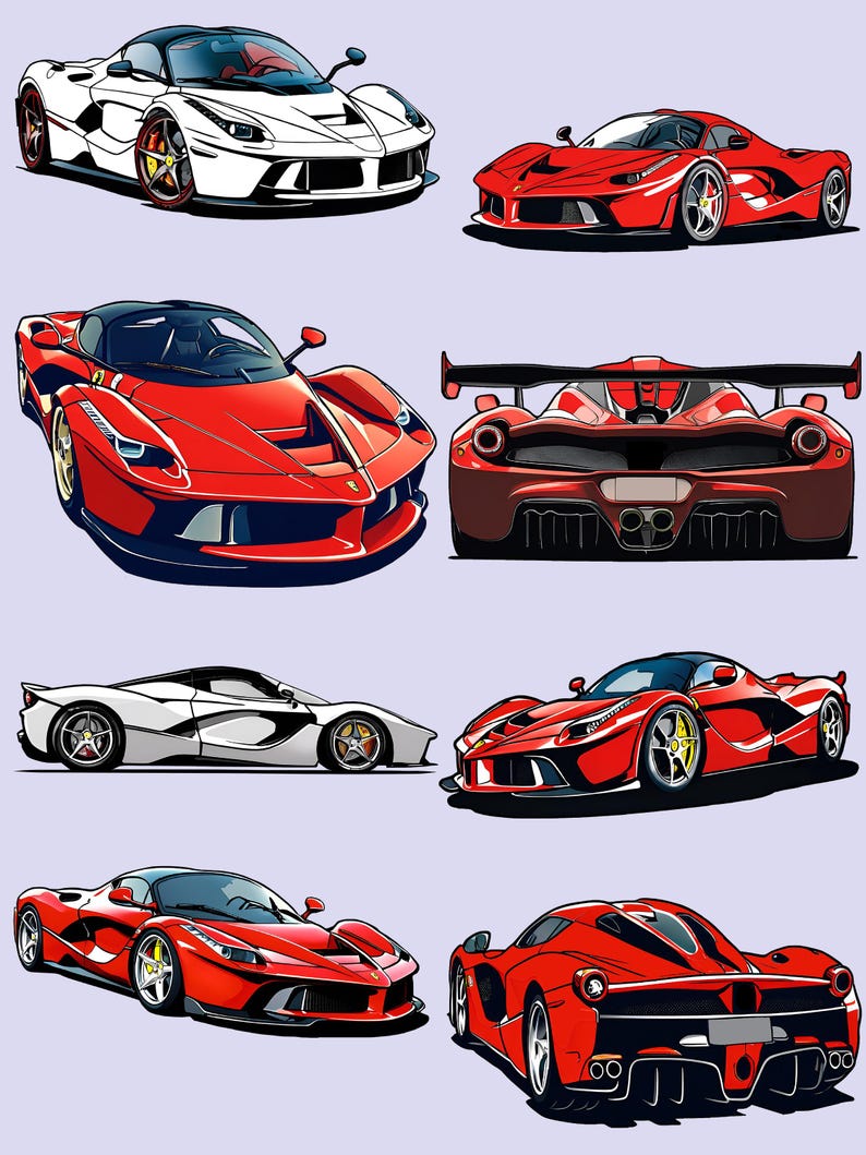 Ferrari Laferrari PNG Set of 8 Color Retro Minimalist Vintage Car ...