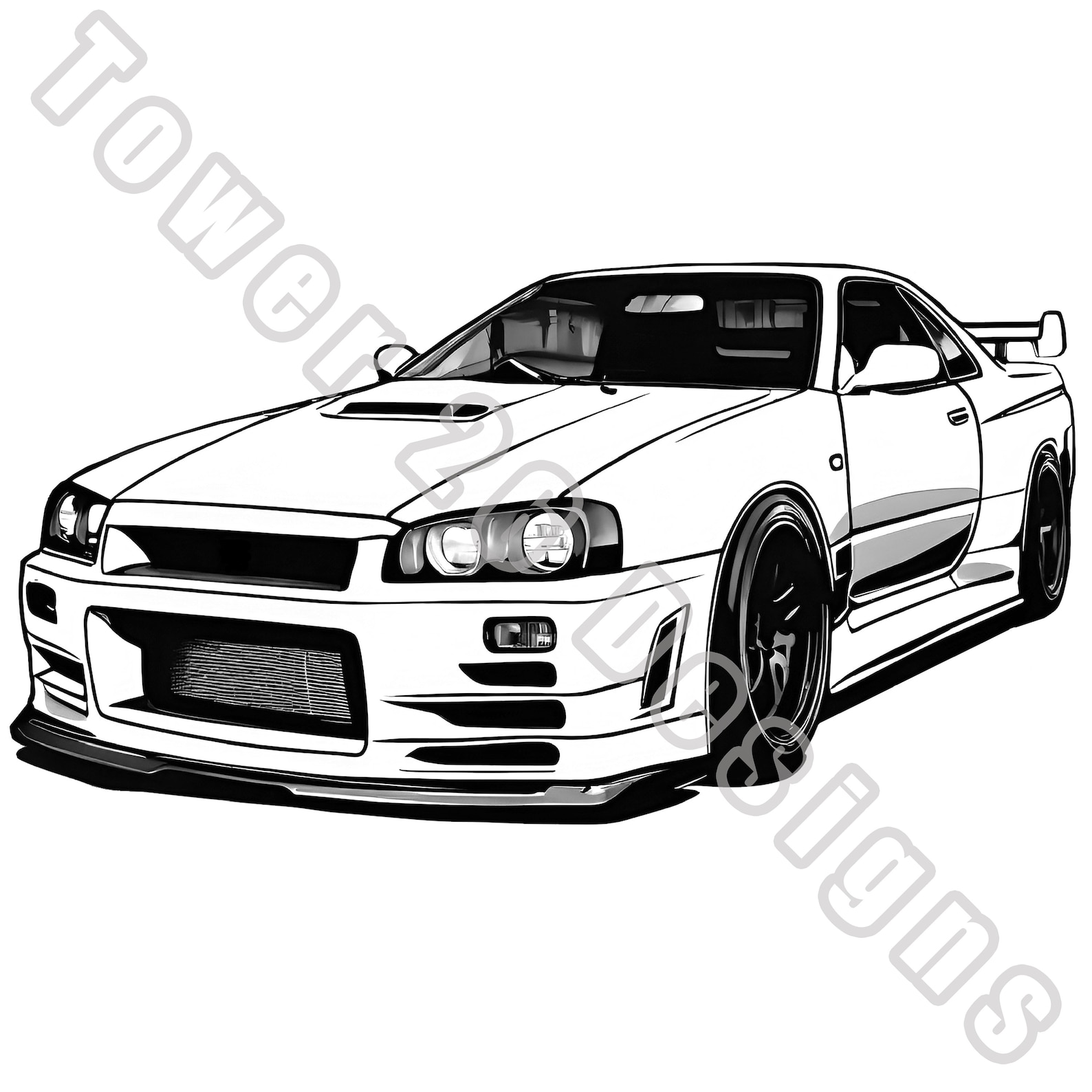 Nissan Skyline GT-R R34 Digital Art Minimalist Retro Vintage Car ...