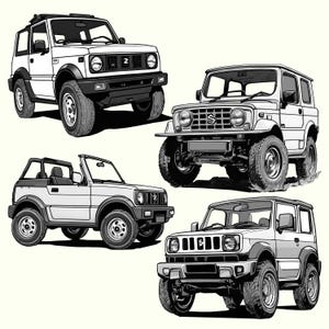 Suzuki Jimny PNG Set of 4 Retro Minimalist Vintage Color Illustrations ...