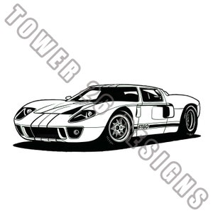 Ford GT, GT40 PNG Set of 8 Retro Minimalist Vintage Car Illustrations ...