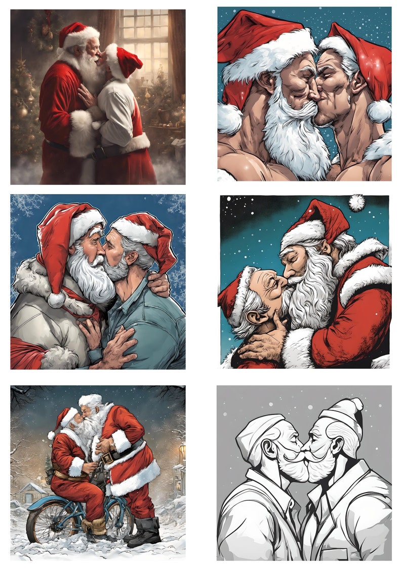 Gay LGBTQ Santa Claus Father Christmas Kissing Digital File - Etsy