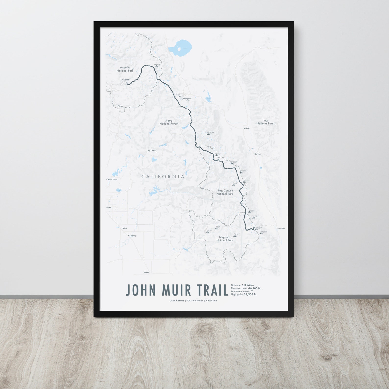 JMT John Muir Trail Map California Trail Poster Hiking California ...
