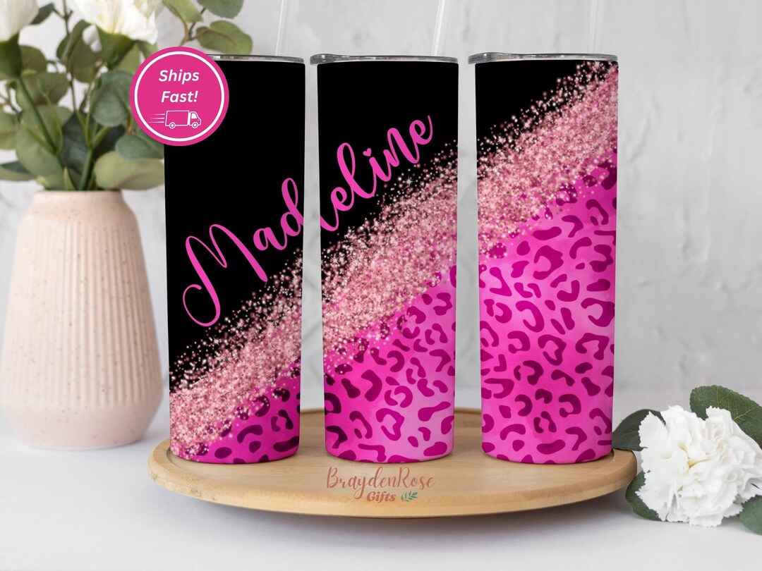 Leopard Print Glitter Tumbler Personalized-custom Pink Leopard Tumbler ...