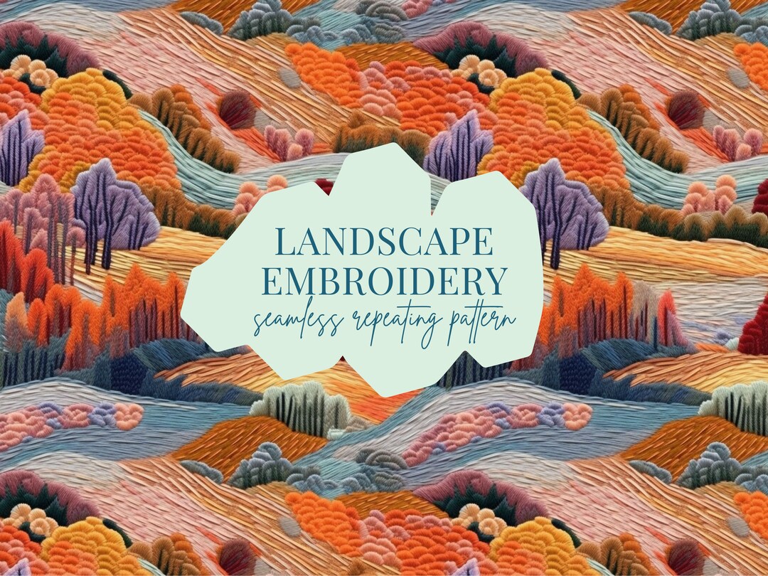 Landscape Embroidery Repeatable Seamless Pattern Instant - Etsy