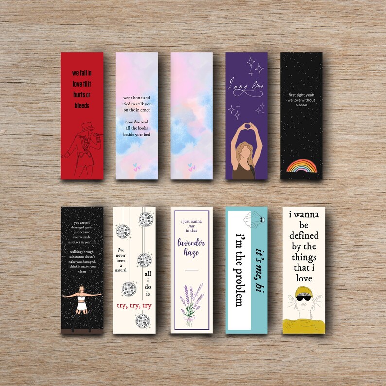 10 Digital Taylor Swift Themed Bookmarks High-quality Images Digital ...