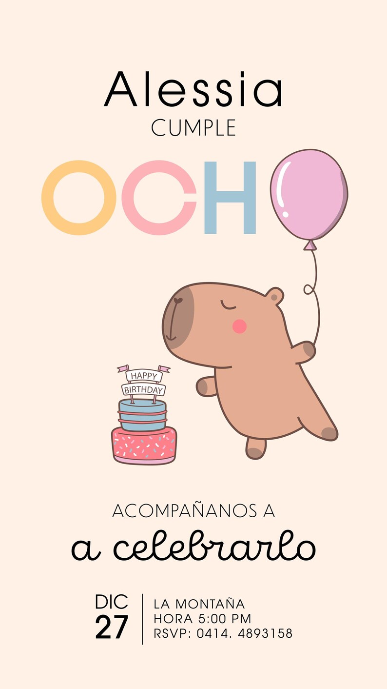 Capybara Birthday Invitation [english or Spanish] - Etsy