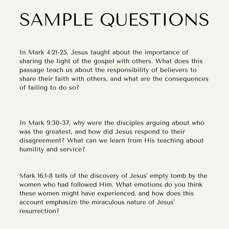 Bible Study of Mark, Bible Study Questions, Bible Study Printable ...