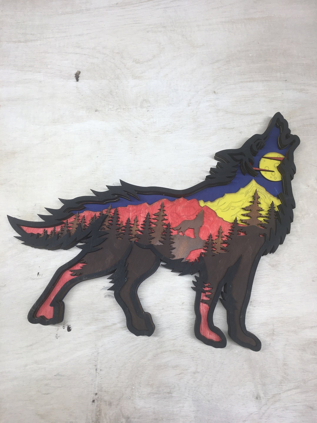 Multi Layered 3d Laser Engraved Wolf - Etsy
