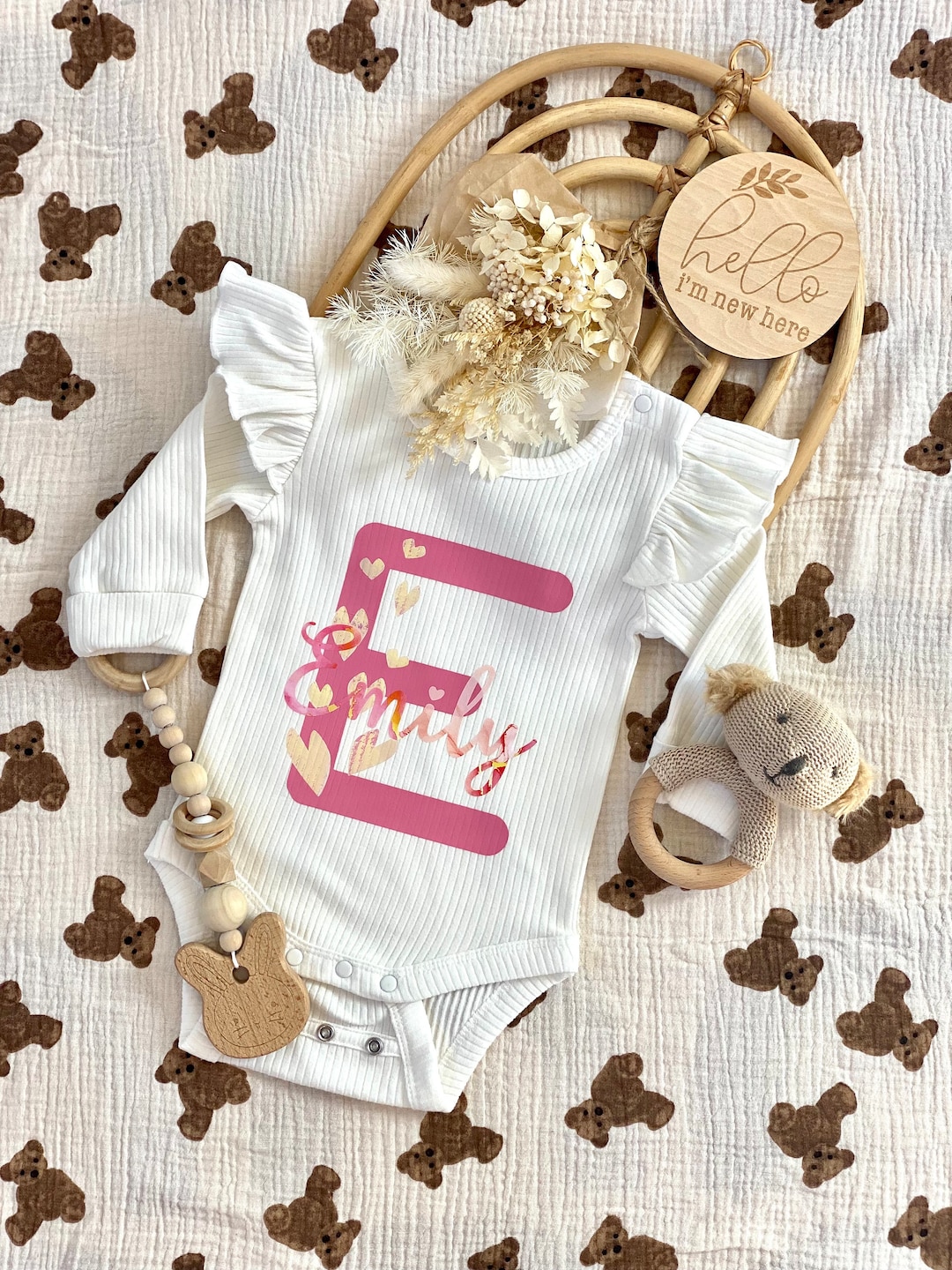 Initial and Name Custom Frill Baby Bodysuit Personalised Baby Romper ...