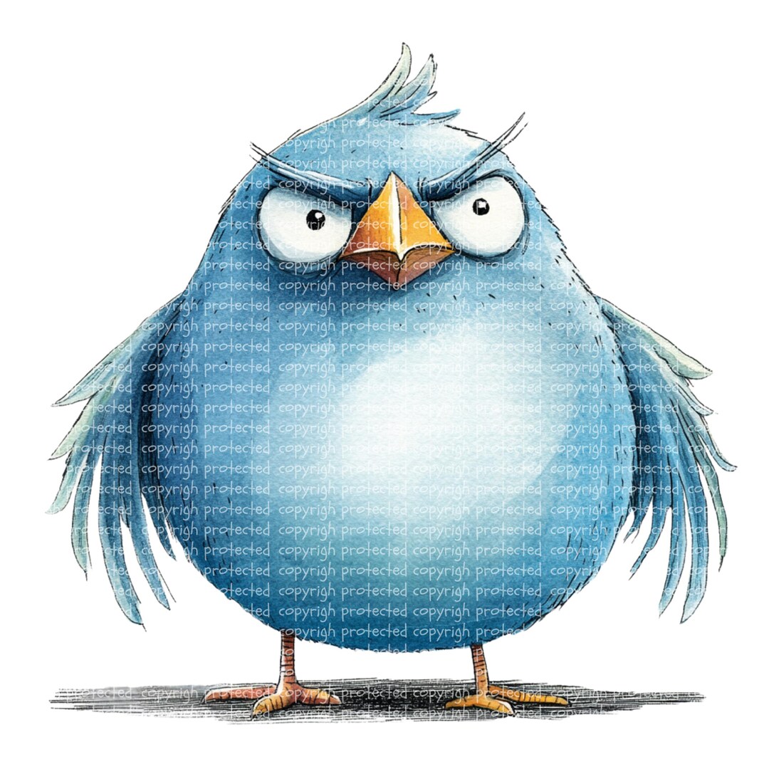 12 Blue Grumpy Birds Clipart – Watercolor Cartoon Bird Pngs, Printable ...
