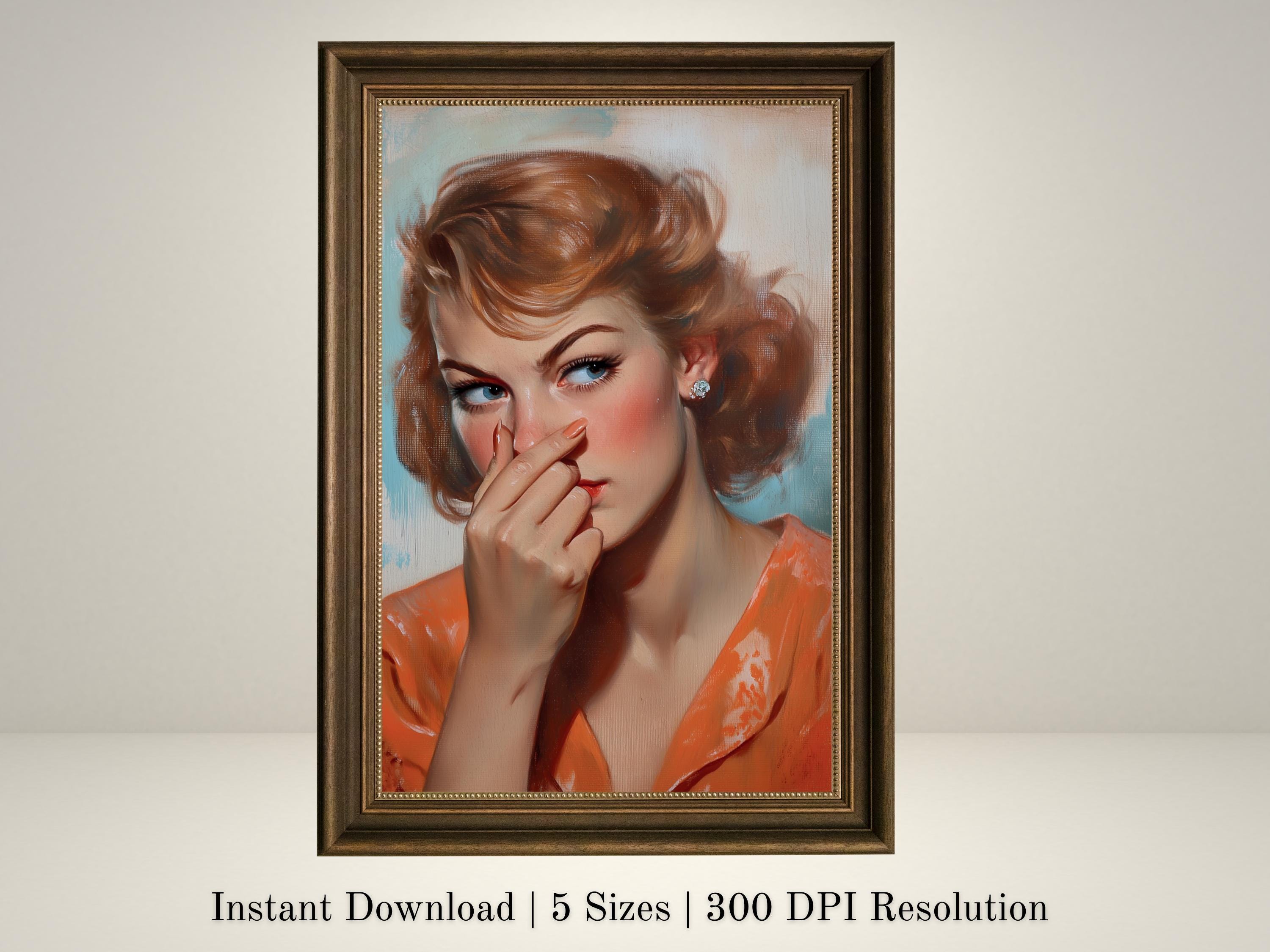 Funny 1950s Mid-century Bathroom Humor Art -toilet Humor Vintage Nose ...