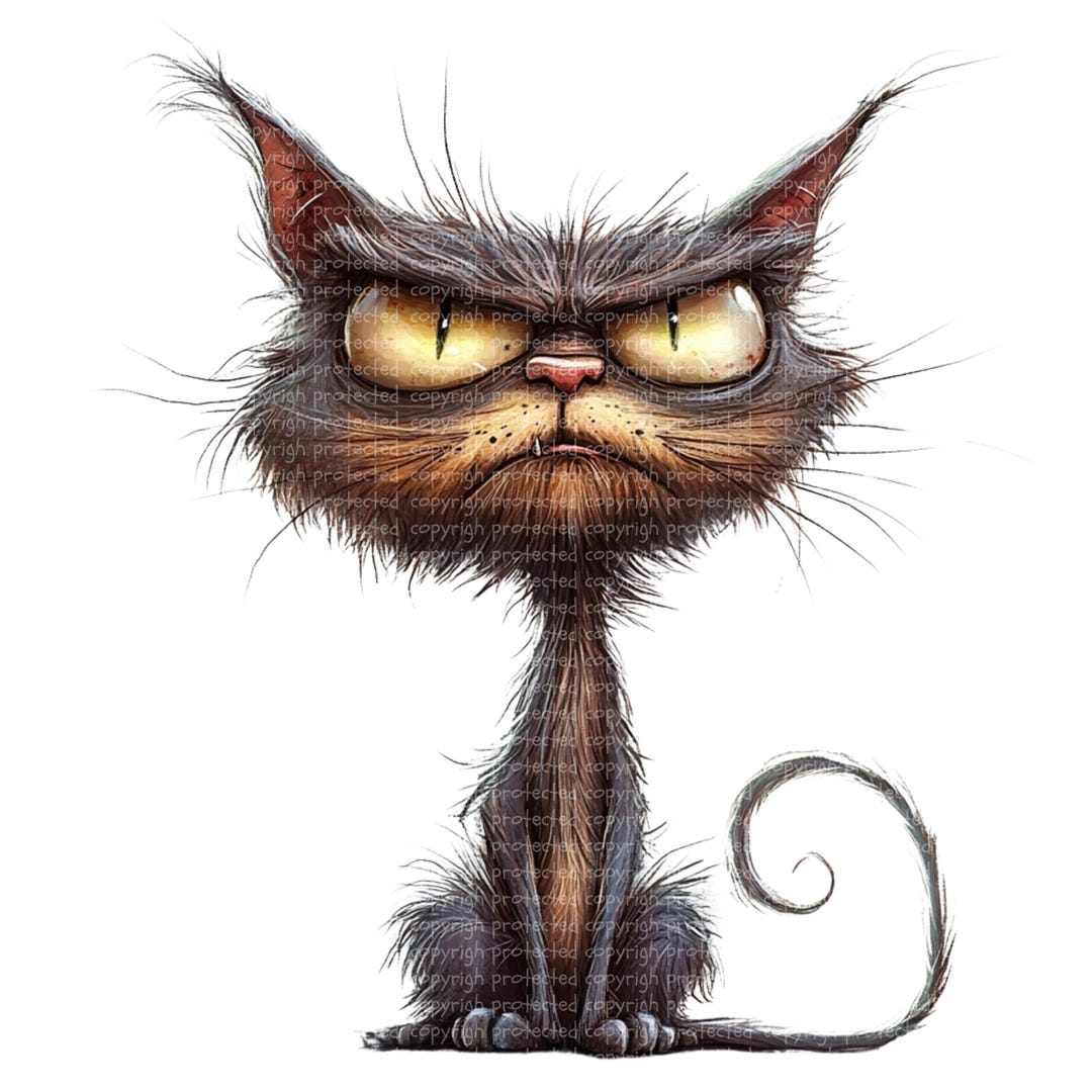 16 Frazzled Cats Clipart - Watercolor Cartoon Cats Pngs, Transparent ...