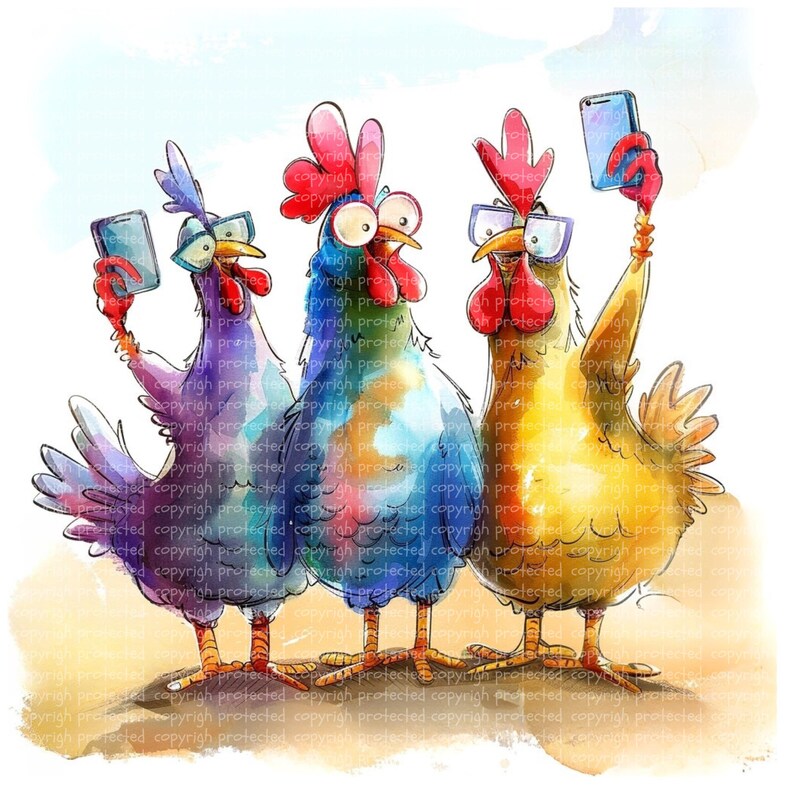 Funny Chickens on the Beach Clipart Set - 15 Jpgs Whimsical Summer ...