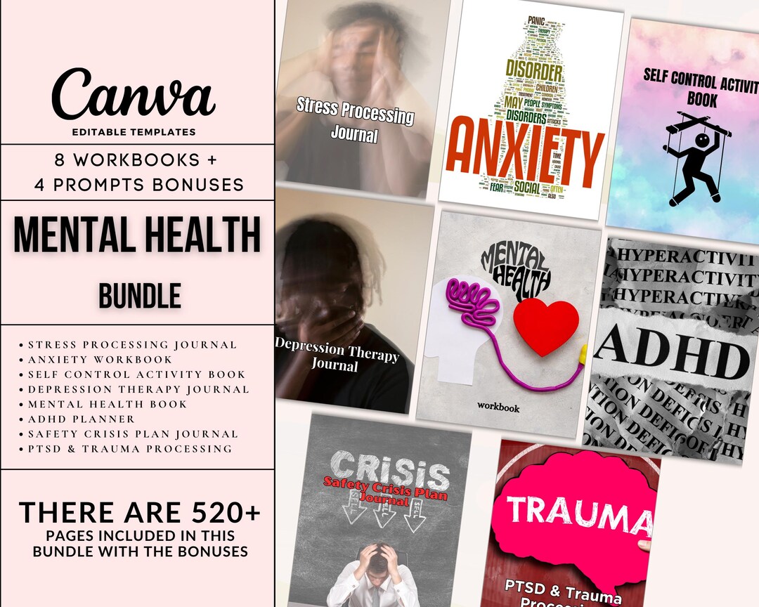 Mental Health Bundle | Workbooks - ADHD Planner, Depression, Anxiety ...