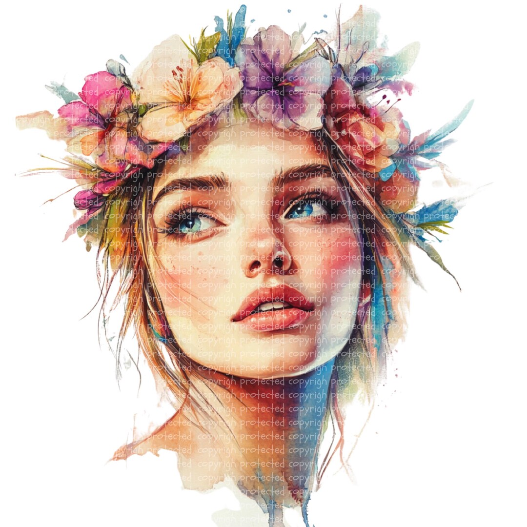 16 PNG Woman W Flower Crown Watercolor Clipart, Transparent Background ...