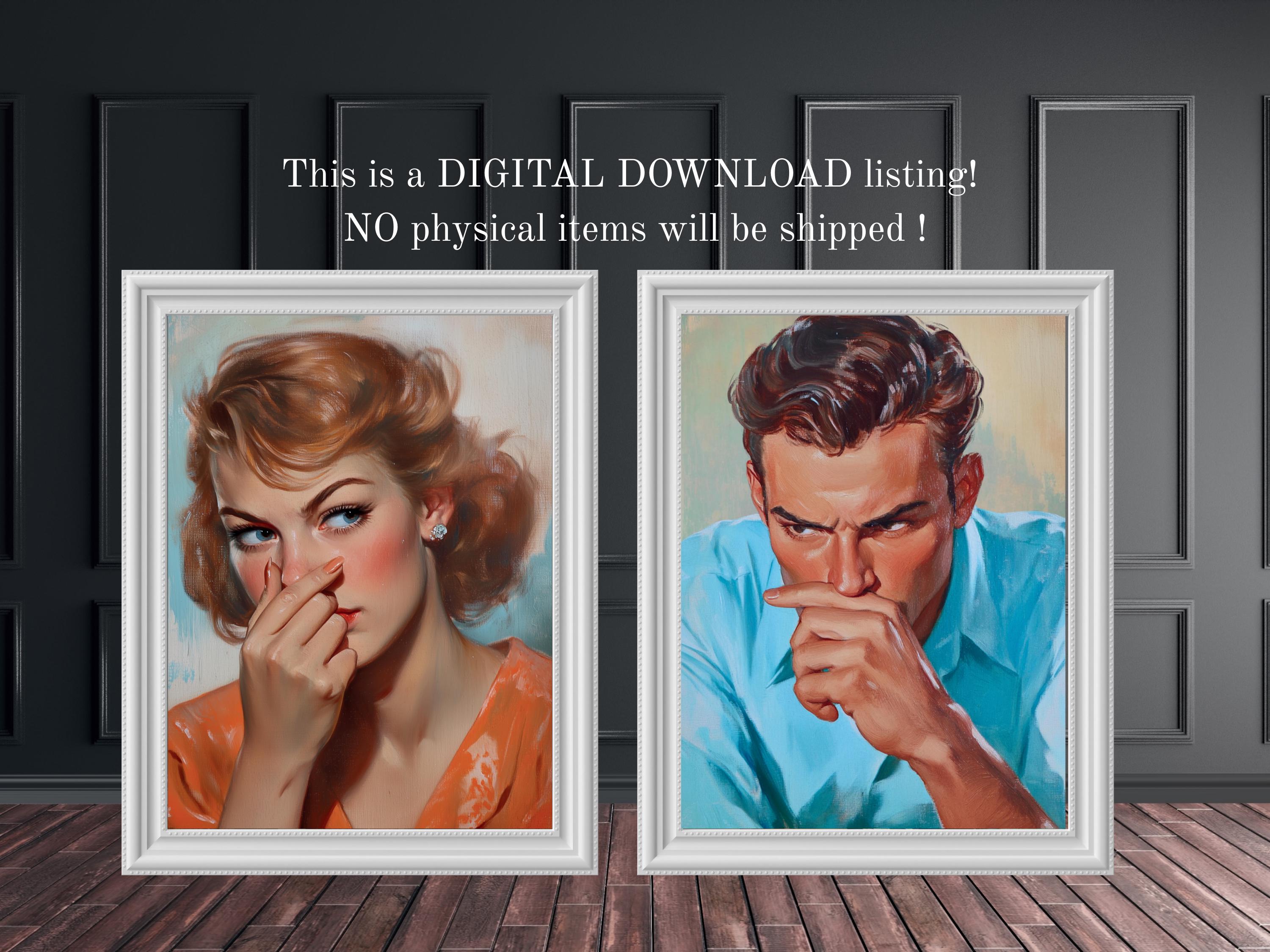 Funny 1950s Mid-century Bathroom Humor Art -toilet Humor Vintage Nose ...