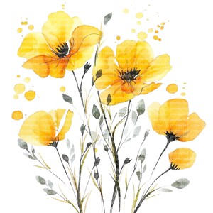 25 JPG Abstract Yellow Boho Flower, Yellow Flowers Bouquet, Watercolor ...