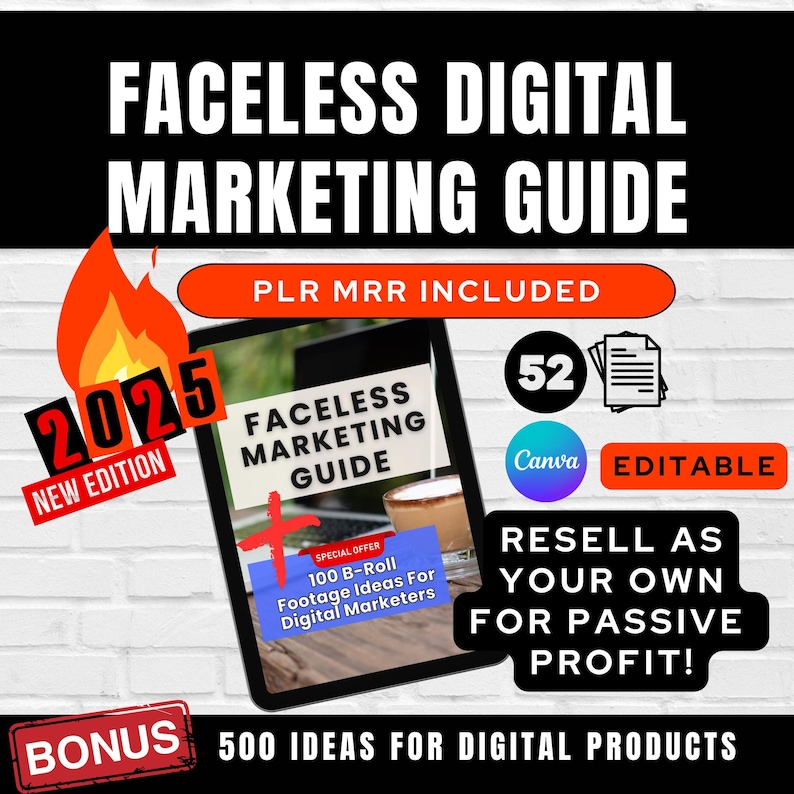 Faceless Digital Marketing Guide PLR MRR, Learn and Resell Faceless ...