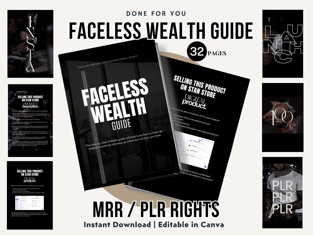 Faceless Wealth Guide PLR / MRR Guide Digital Product With PLR Faceless Wealth Guide Done for ...