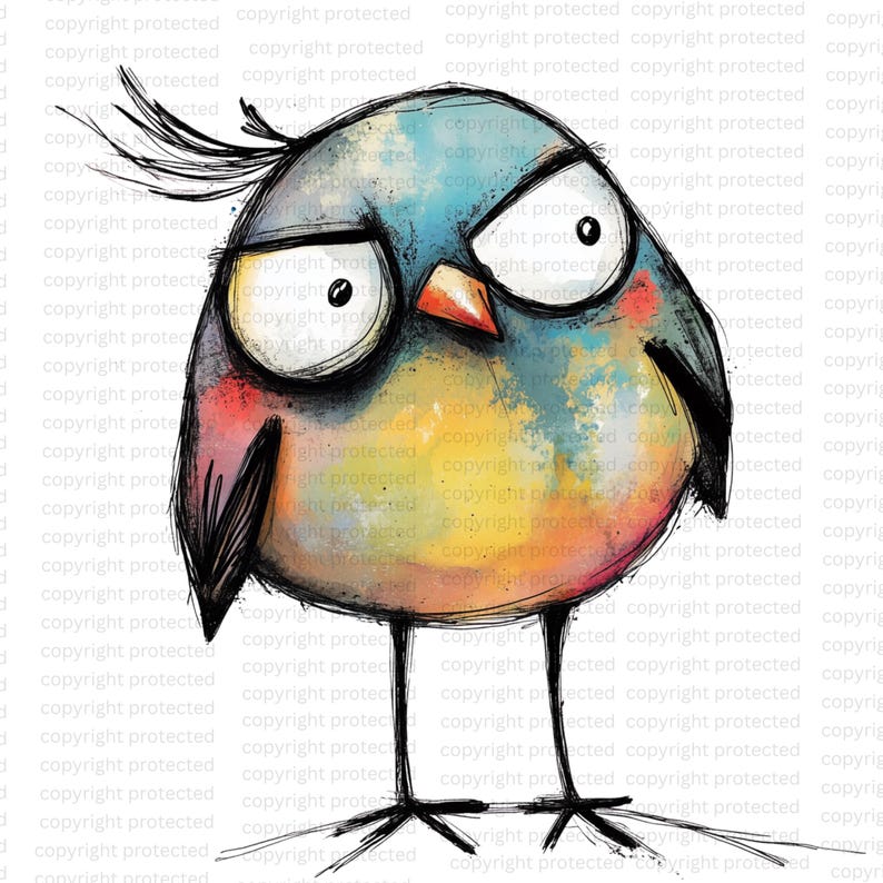 13 Grumpy Birds Clipart – Watercolor Cartoon Bird Pngs, Printable ...