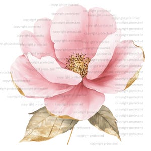 10 Abstract Pink Flowers Clipart, Pink Gold Flowers Print, Printable ...