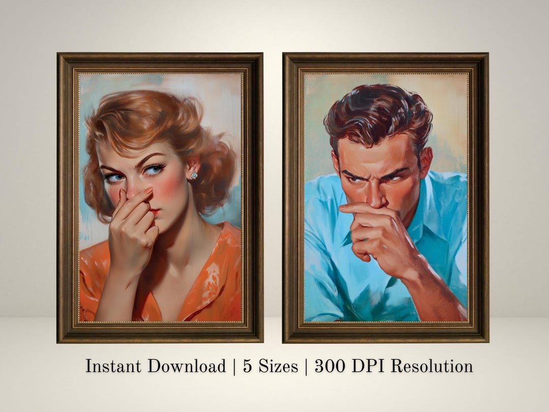 Funny 1950s Mid-century Bathroom Humor Art -toilet Humor Vintage Nose ...