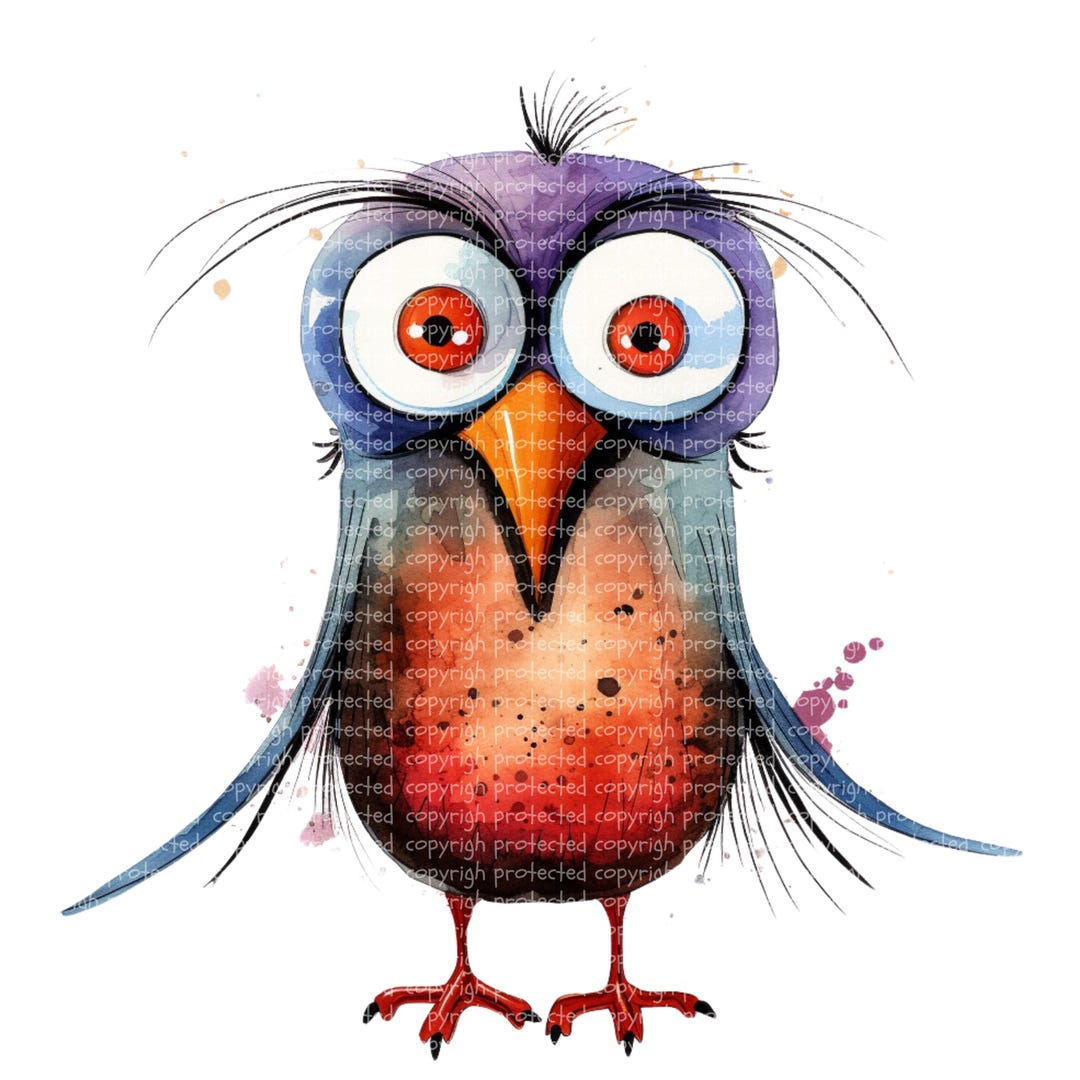 12 Quirky Birds Clipart - Watercolor Cartoon Bird Pngs, Printable ...