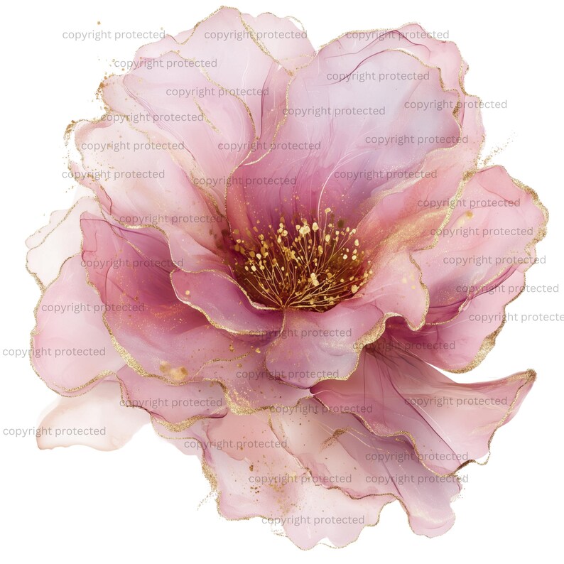 10 Abstract Pink Flowers Clipart, Pink Gold Flowers Print, Printable ...