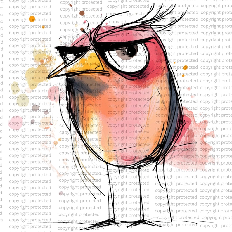 12 Abstract Grumpy Birds Clipart – Watercolor Cartoon Pngs, Printable ...