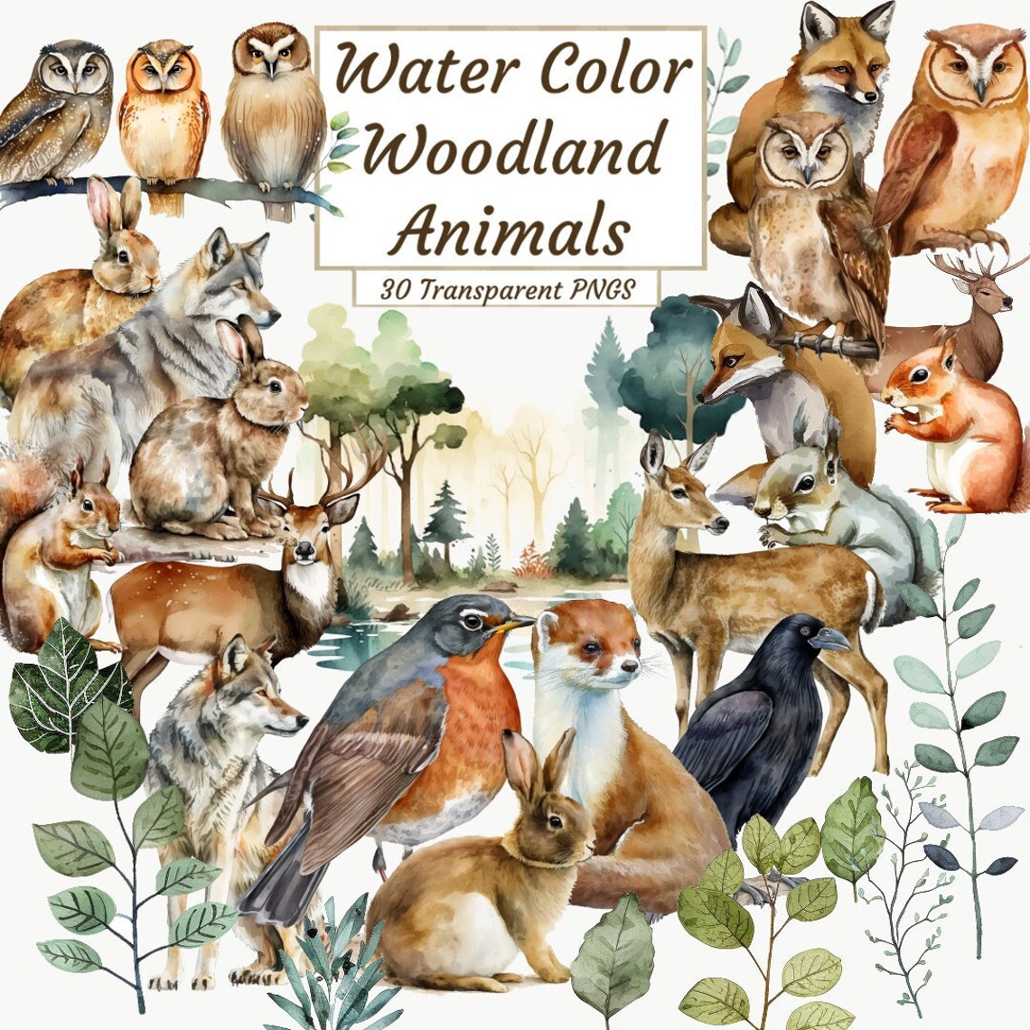 Woodland Animals Watercolor Clipart | Watercolor Clipart | Woodland ...