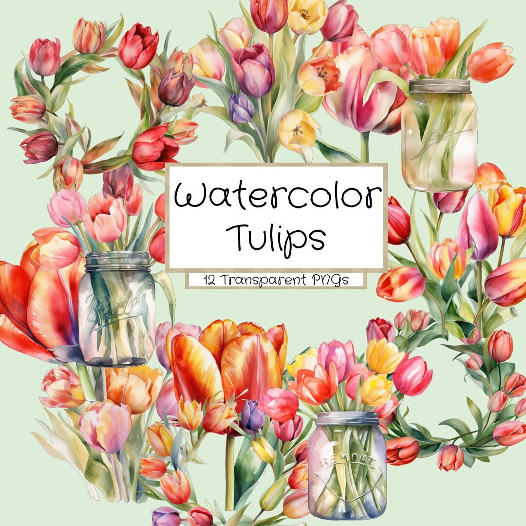 Watercolor Tulips Clipart Floral Clipart Watercolor Tulips Tulip ...