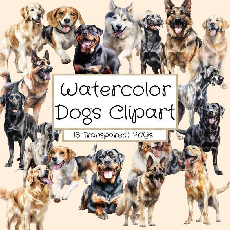 Watercolor Dogs Clipart Dog Clipart Watercolor Dogs - Etsy